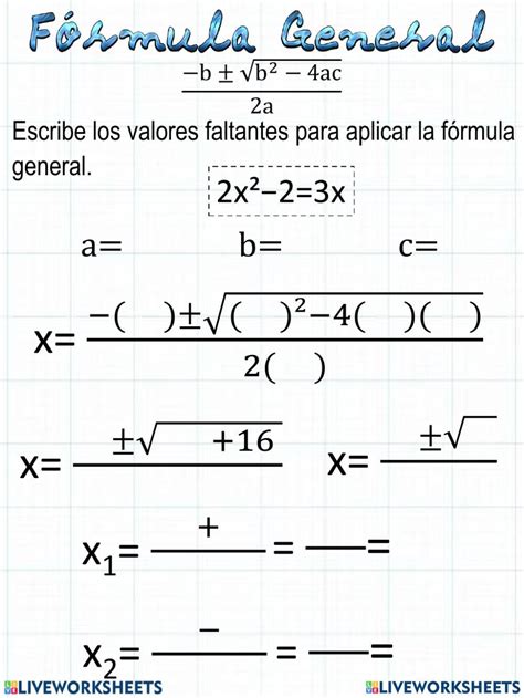 Formula EcuaciÓn CuadrÁtica Online Exercise For Live Worksheets