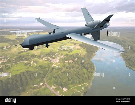 Army Drone Plane Flying In Country 3d Color Vector Illustration Stock Vector Image And Art Alamy