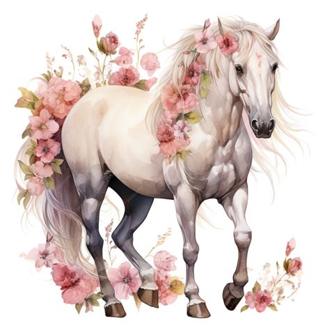 Clipart De Caballo Floral Acuarela En Cuerpo Completo Aislado Sobre