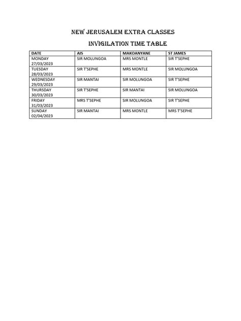 Ais Extra Classes Timetable 2023 Pdf