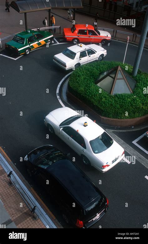 September 2003 Tokyo Japan Japanese Taxi Cabs Lines Up Outside Ebisu