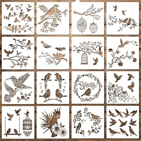 Buy 16 Pieces Birds Stencils Bird Tree Branches Stencil Flying Bird