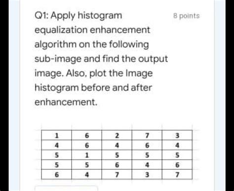 solved 8 points q1 apply histogram equalization enhancement
