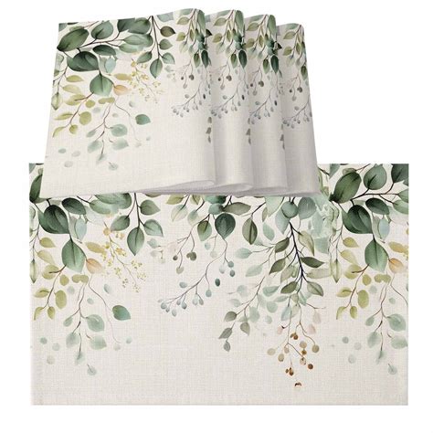 Sage Green Eucalyptus Placemats For Dinning Table Set Of 4 Traditional