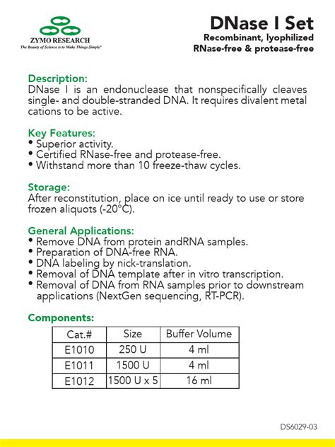 E1010 Dnase I And Dna Digestion Buffer Set Pdf