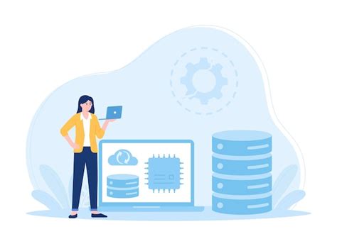 Premium Vector Woman Backup Big Data With Laptop Concept Flat