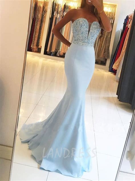 Light Blue Beaded Prom Dressesmermaid Sweetheart Evening Dress