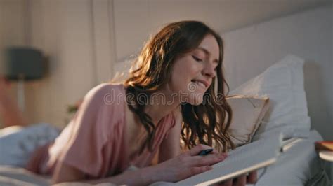 Creative Girl Writing Diary In Morning Closeup Smiling Pretty Woman