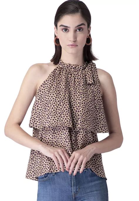 Buy Faballey Brown Floral Tiered Halter Top 2026 Online Zalora
