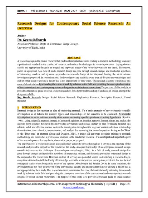 Overview Of Research Designs In Social Science Pdf Experiment