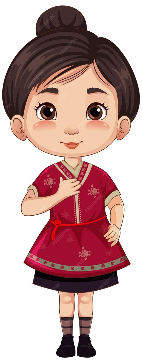 Free Vector Chinese Girl Cartoon Character In Traditional Outfit