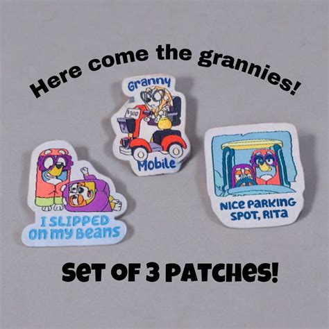 Bluey Patch Iron On Grannies Series Set Of 3 Slipped On Beans Nice Parking Granny Mobile