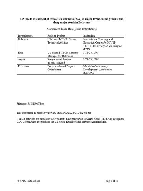 Z3 Botswana Fsw Needs Assessment Example Pdf Presidents