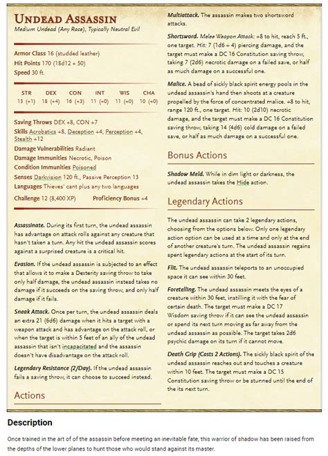 Oc Undead Assassin Legendary Undead Monster Using This In My Session Tomorrow For A Level
