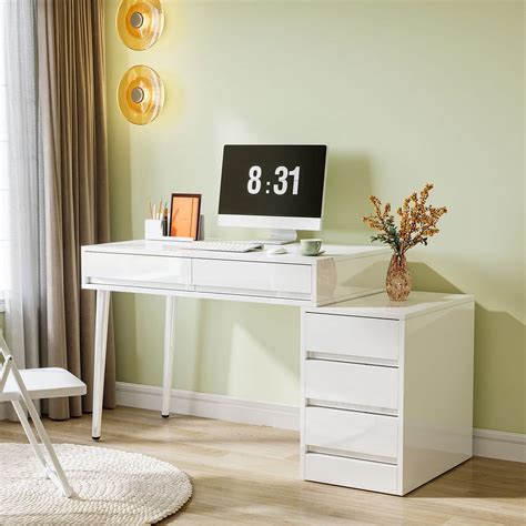 Tribesigns White Desk With Drawers Modern Home Office Desk With