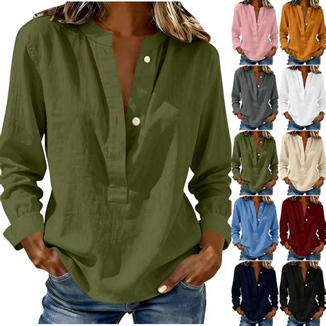 Qnanspi Long Sleeve Shirts For Women Womens Casual Tops Womens Solid