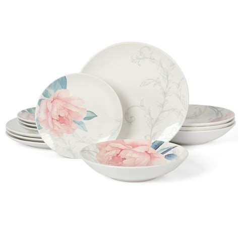 Martha Stewart Peony 12 Piece Porcelain Floral Dinnerware