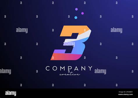 Colored Number 3 Logo Icon With Dots Yellow Blue Pink Template Design