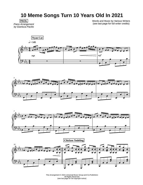 Pacil 10 Meme Songs Turn 10 Years Old In 2021 Partitura