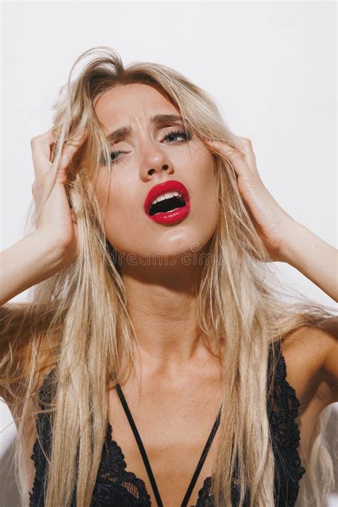 Emotions And Feelings Concept A Breathtaking Blonde Woman In Delicate