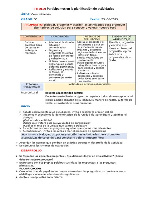 Planificación De Actividades Educativas Pdf Aprendizaje