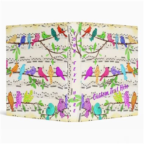 Colorful Musical Birds Binder Spring Custom Text Zazzle Favorite Things T Custom Binder