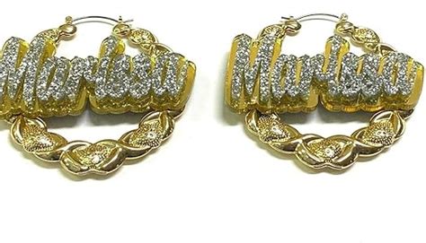 Name Plate Earrings Personalized 14k Gold Overly Double Plate Any