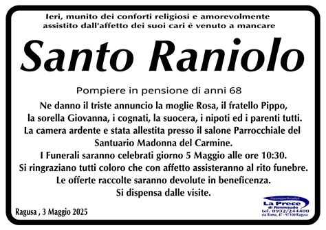 Necrologi Santo Raniolo Ragusa Oggi