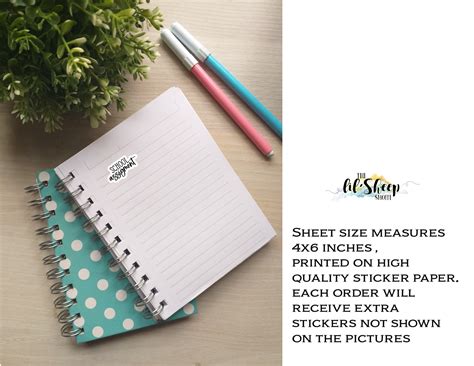 School Assignment Sticker Sheetsticker1 Inch White Matte Etsy