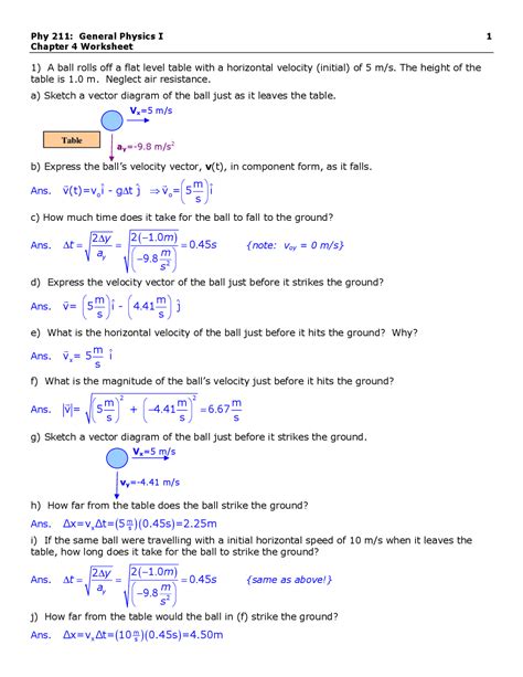 Worksheet With Answer For General Physics Calculus Phy 211 Docsity