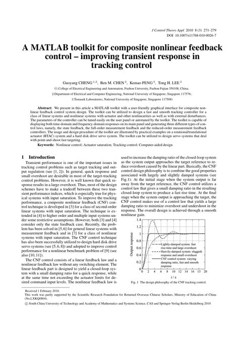 Pdf A Matlab Toolkit For Composite Nonlinear Feedback Control — Improving Transient Response