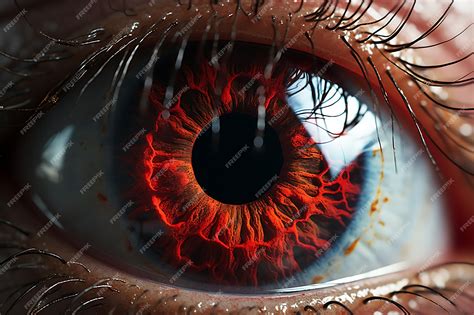 Premium Photo Close Up Of Human Eye With Red Iris 3d Rendering
