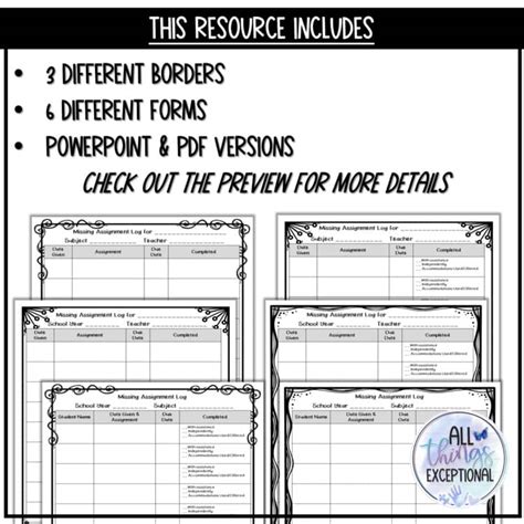 Missing Assignment Log Missing Assignment Tracker By All Things