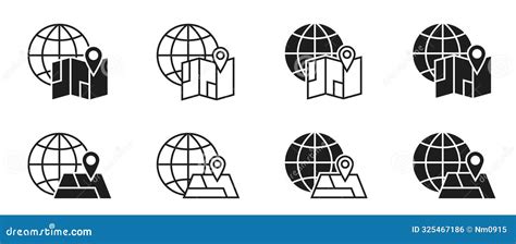 World And Map Icon Set Travel Vacation And Topography Symbols Vector