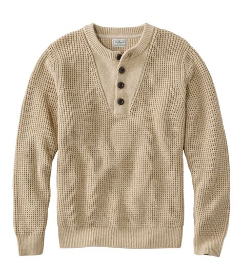 Mens L L Bean Organic Cotton Waffle Sweater Henley