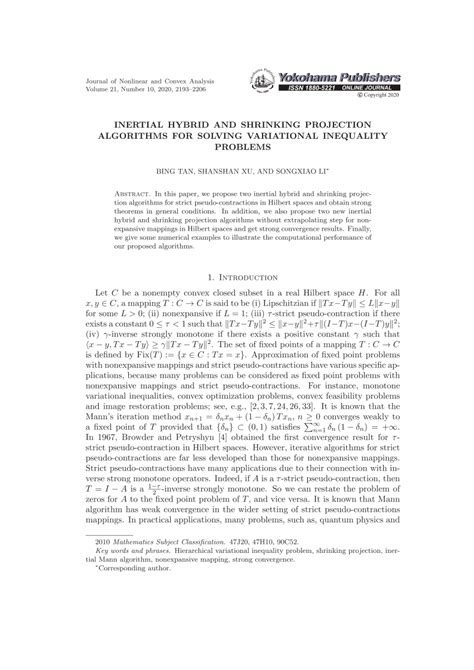 Pdf Inertial Hybrid And Shrinking Projection Algorithms For Solving