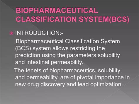Biopharmaceutical Classification System Bcs Pptx