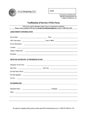 Verification Of Service Vos Form Excel Interpreting Fill And Sign