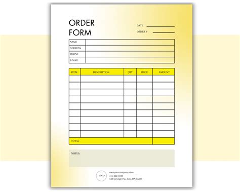 Order Form Template Editable Order Form Template Business Invoice