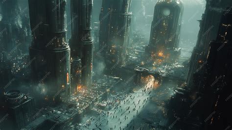 Detailed Concept Art Of Dystopian Future City Towering Megastructures