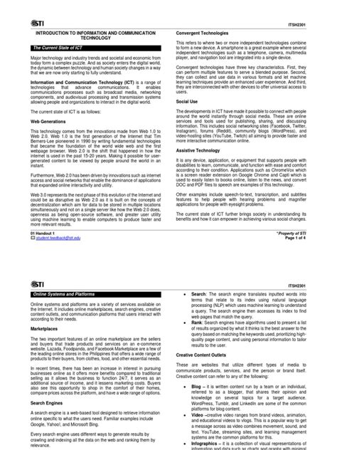 Emtech Handout 01 Introduction To Ict Pdf World Wide Web