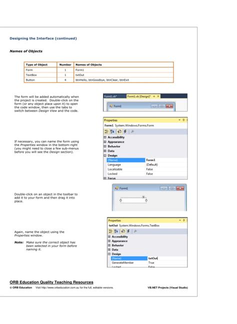VB NET Projects 1 3 Visual Studio ORB Education Australia