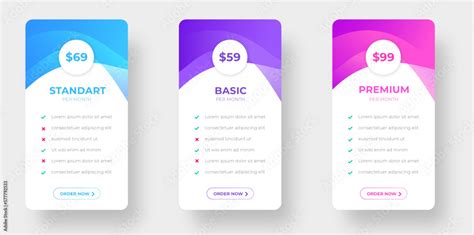 Pricing Plans Table And Pricing Chart Price List For Web Or App Ui Ux