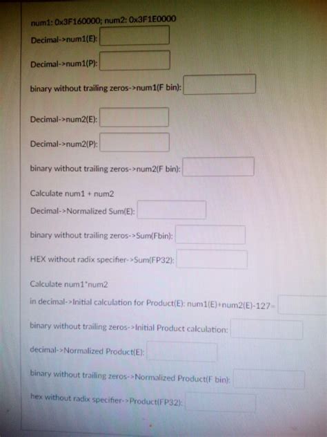 Solved Num X F Num Ox F E Decimal Num E Chegg