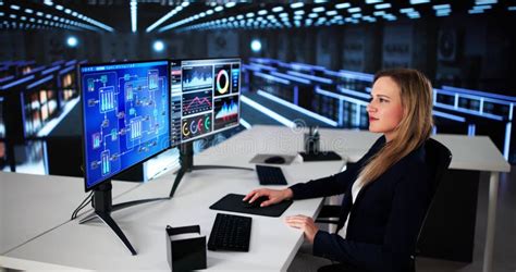 Female Engineer Using Scada System Stock Image Image Of Screen Women