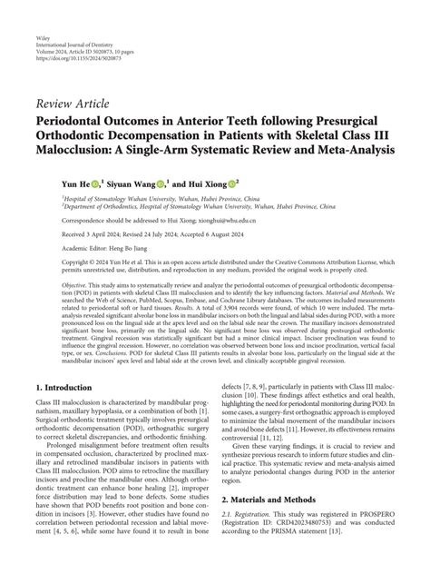 Pdf Periodontal Outcomes In Anterior Teeth Following Presurgical