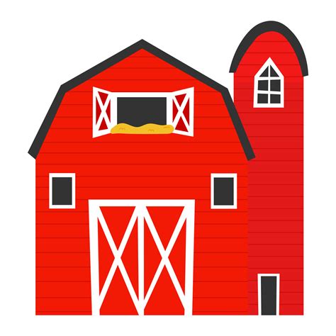 Red Barn In Cartoon Style Isolated On White Background Farm Animal