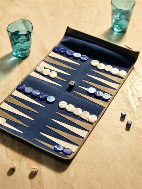 Blue Leather Backgammon Set By Giobagnara Abask Uk