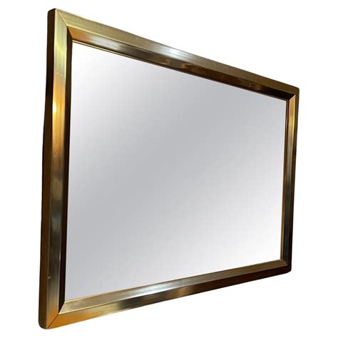 Rectangular Brass And Black Lacquer Wall Mirror French 1970s For Sale
