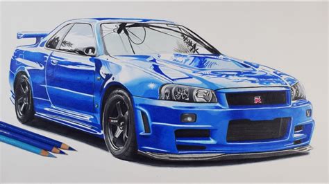 Realistic Car Drawing Nissan Skyline Gtr R34 Youtube
